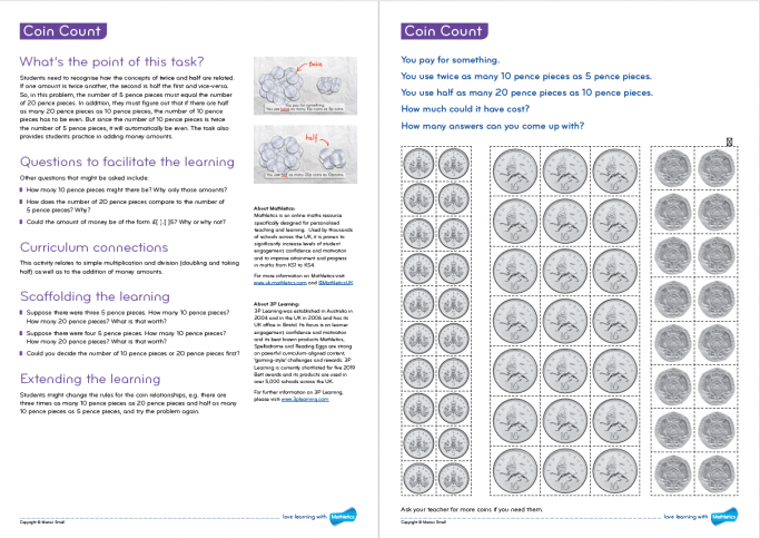 Coin Count Activity for Year 4 Maths from 3P Learning’s Mathletics ...