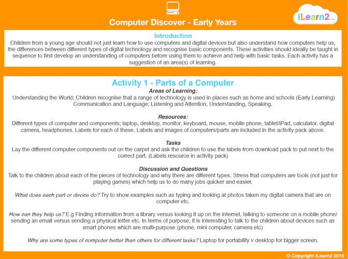 iLearn 2 Computer Discovery for Early Years | Teachwire Teaching Resource