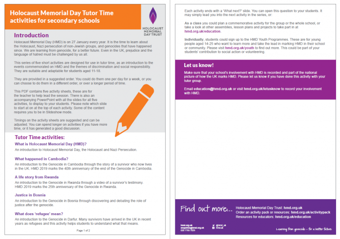 Holocaust Memorial Day Tutor Time Activities for Secondary Schools ...