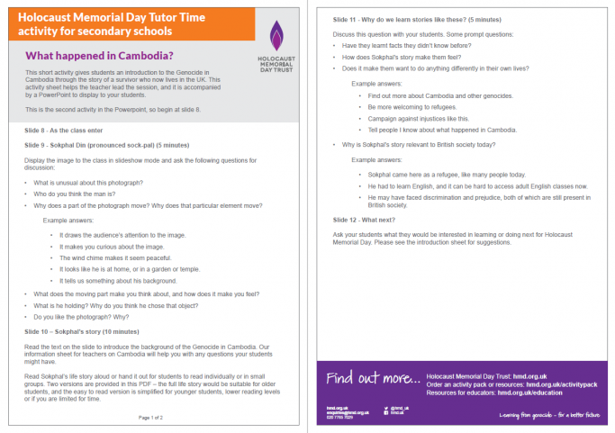 Holocaust Memorial Day Tutor Time Activities for Secondary Schools ...