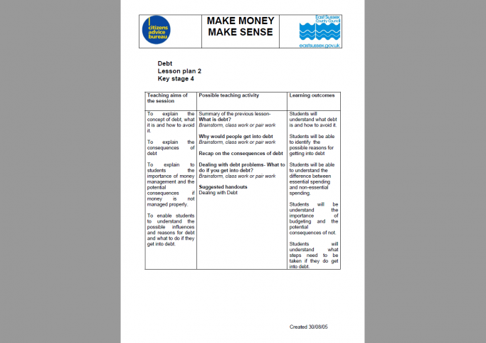 Debt lesson plan and resources for KS4 citizenship/financial education ...