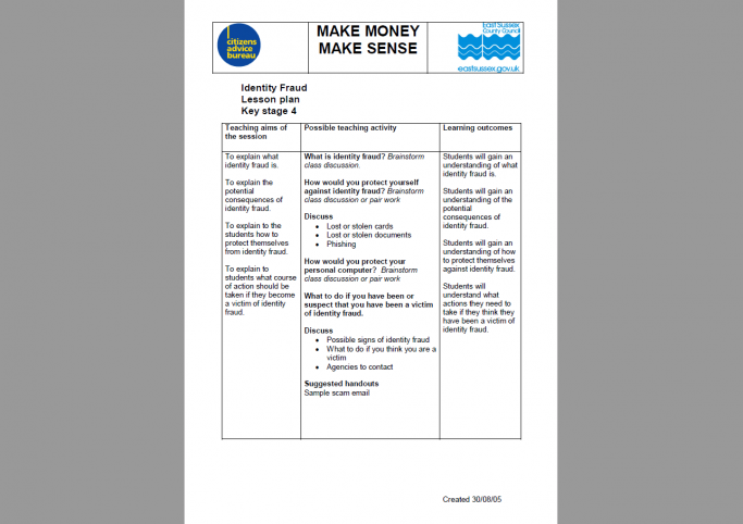 ID fraud lesson plan and resources for KS4 citizenship/financial ...