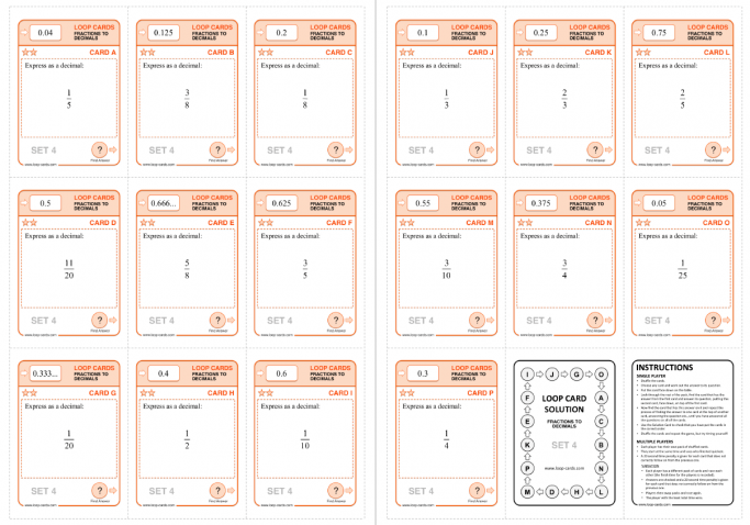 Fractions to Decimals Loop Cards for KS2 and KS3 Maths | Teachwire ...