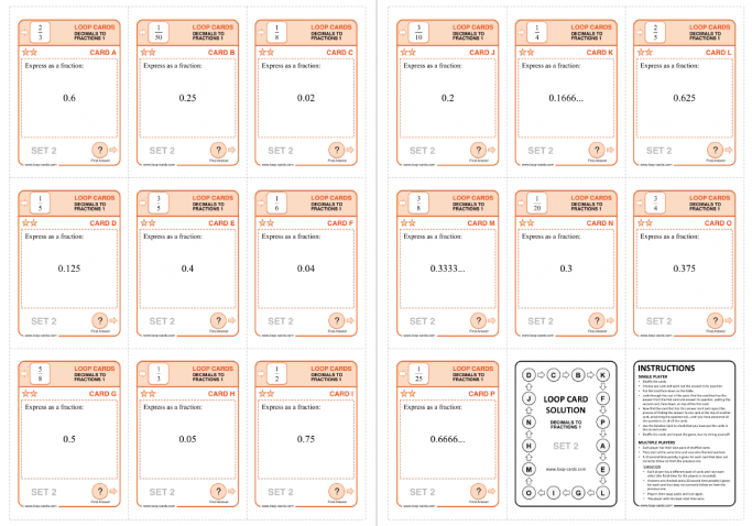 Decimals to Fractions Loop Cards for KS2 and KS3 Maths | Teachwire ...