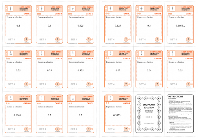 Decimals to Fractions Loop Cards for KS2 and KS3 Maths | Teachwire ...