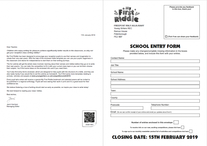 Young Writers My First Riddle Poetry Competition Activity Pack for ...