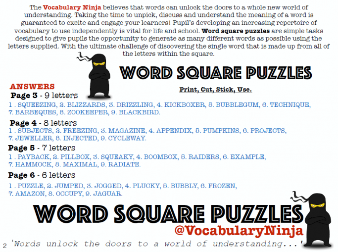 Word Square Puzzles for Boosting Vocabulary from Vocabulary Ninja ...