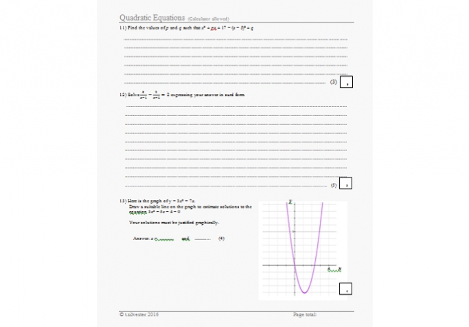 Algebra Worksheet With 13 Great Questions On Quadratic Equations ...