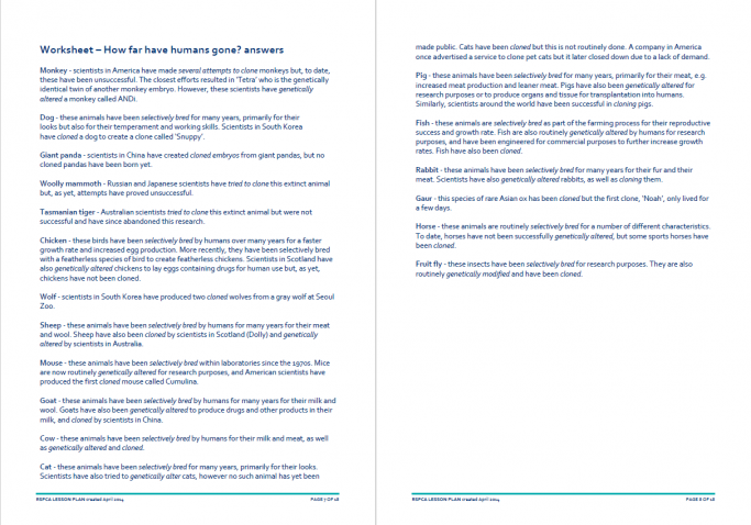 RSPCA Genetic Engineering KS4 Lesson Plan – Animals Used in Medicine ...