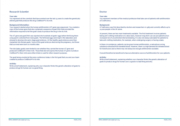 RSPCA Genetic Engineering KS4 Lesson Plan – Animals Used in Medicine ...