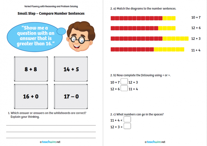 Y1 Activities for Comparing Number Sentences: Spring Term, Block 1 ...