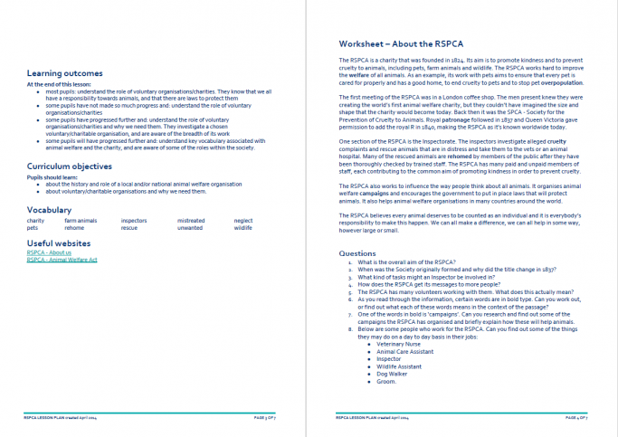 RSPCA Animals and Us KS1/2 Lesson Plan – What does the RSPCA Do ...