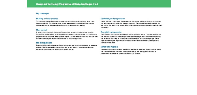 Annotated D&T Programmes of Study KS1 to KS3: Key messages, advice and ...