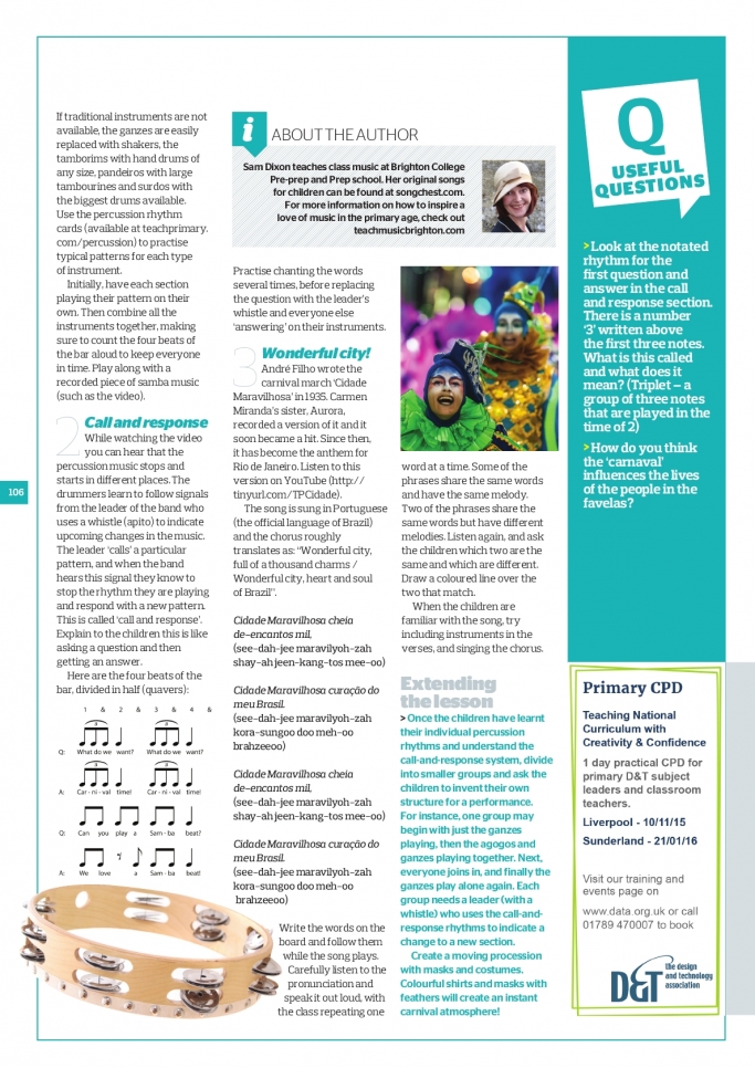 KS1/2 music lesson plan – Create a carnival-style samba band ...