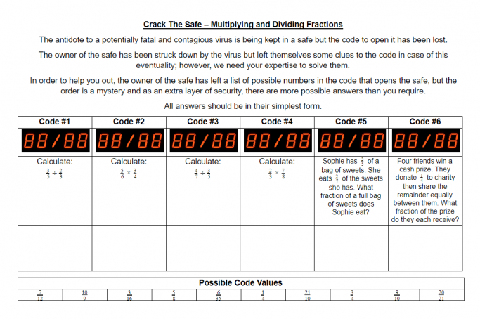 Crack the Safe – Fractions Collection Activity for KS2/3/4 Maths ...