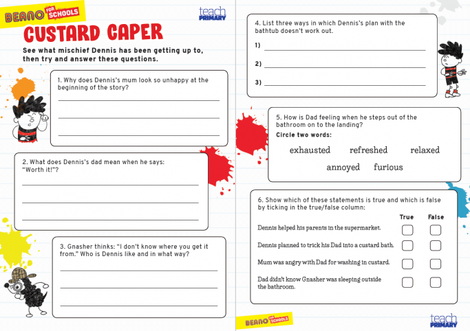 Beano Comic Book Reading Comprehension Activity Pack for KS1 & KS2 ...