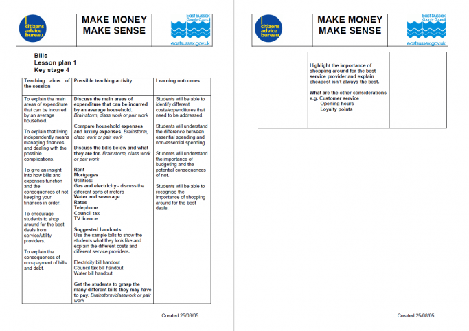 Bills lesson plan and resources for KS4 citizenship/financial education ...