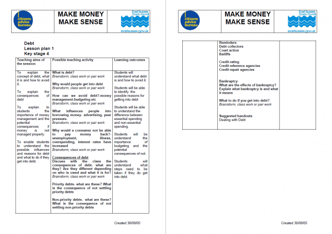 Debt lesson plan and resources for KS4 citizenship/financial education ...