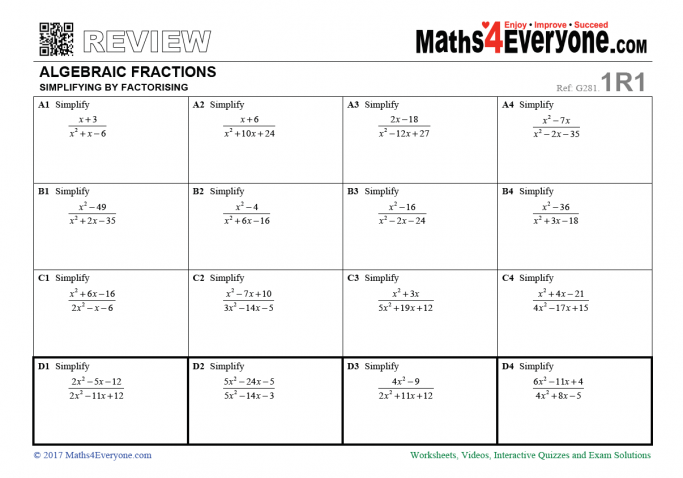 Simplifying Algebraic Fractions GCSE Revision Worksheets | Teachwire ... Simplifying Algebraic Fractions GCSE Revision Worksheets | Teachwire ...