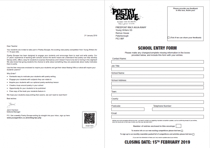 Young Writers Poetry Escape Competition Activity Pack for KS3/KS4 ...