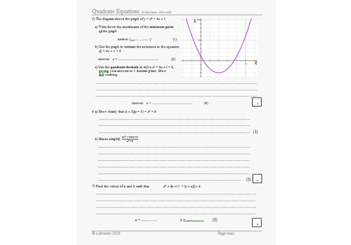 Algebra Worksheet With 13 Great Questions On Quadratic Equations ...