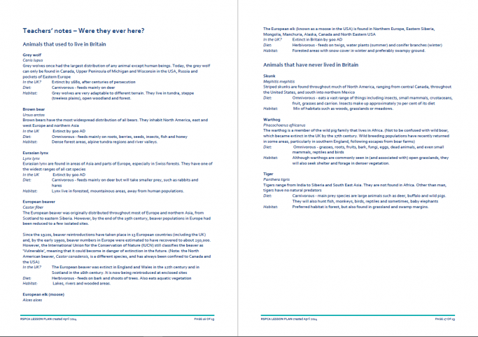 RSPCA Biodiversity KS3 Lesson Plan – Reintroducing Species: A Debate ...
