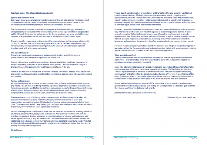 RSPCA Animals Used in Research KS4 Lesson Plan – Exploring Case Studies ...