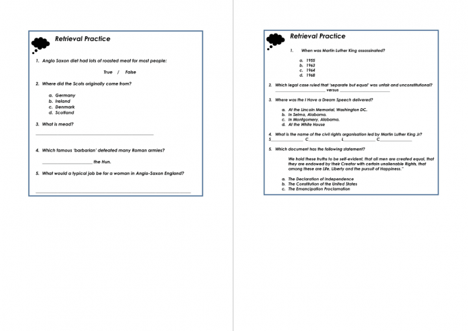 Retrieval Practice Quiz for KS2 History | Teachwire Teaching Resource