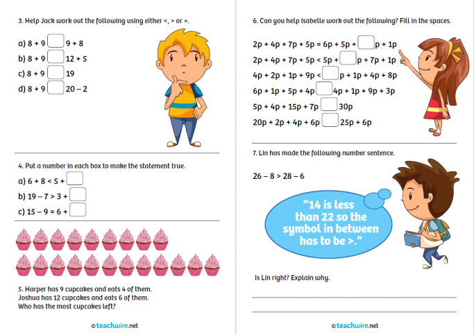 Y1 Activities for Comparing Number Sentences: Spring Term, Block 1 ...