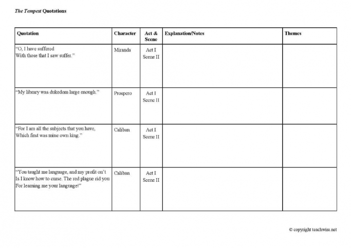 10 The Tempest Quote Posters and Key Quote Worksheet – William ...