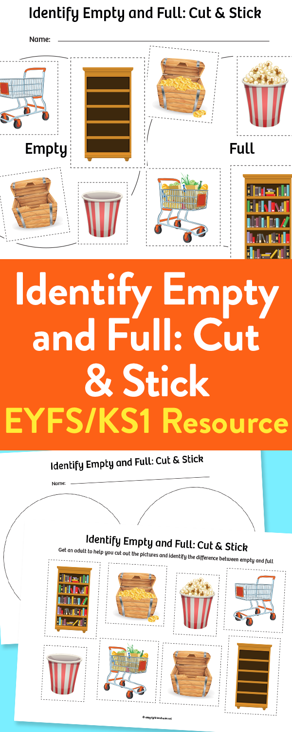 ‘Empty and Full’ Cut & Stick Worksheet | Teachwire Teaching Resource