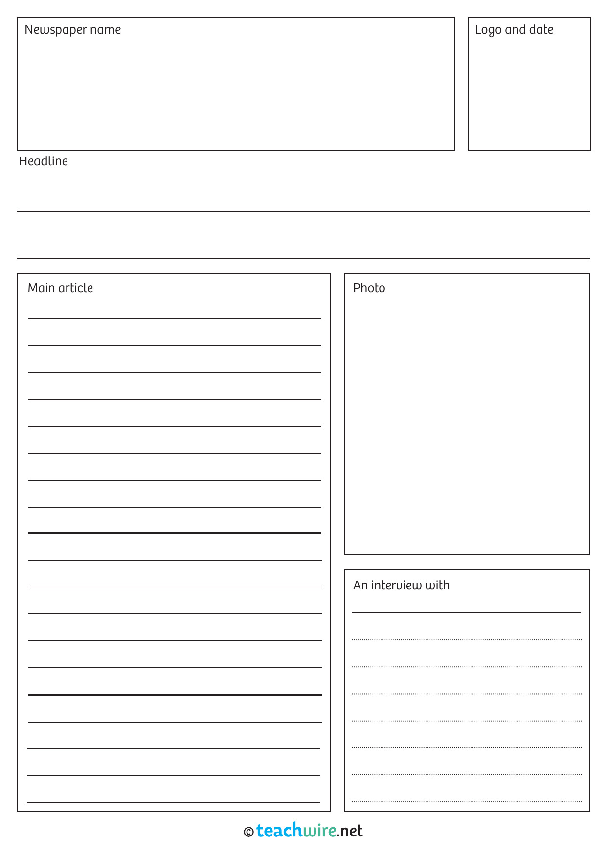 Free Newspaper Front Page Template | Teachwire Teaching Resource