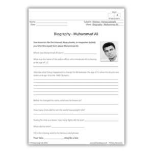 Biography KS2 – Muhammad Ali life story worksheet - Teachwire