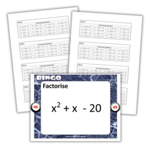 Factorising quadratic equations – Bingo game for KS3/4 game - Teachwire