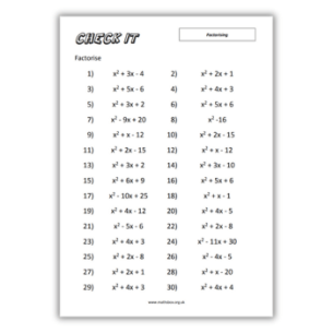 Factorising worksheet – 30 algebra questions for KS3/4 - Teachwire