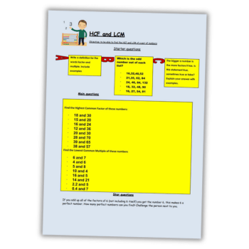 HCF LCM worksheet – Free KS3 maths worksheet - Teachwire