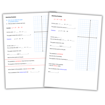 Sketching quadratic graphs – KS3 maths worksheet with answers - Teachwire