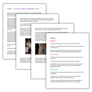 Reading comprehension PDF – KS3/4 differentiated tattoos activity ...