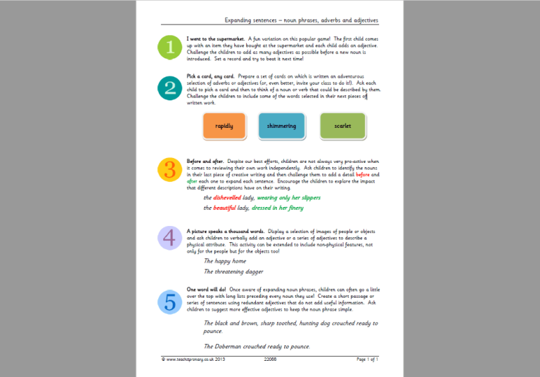 Expanded noun phrases – 9 of the best examples and resources for KS2 ...