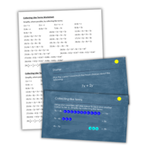 Collecting like terms worksheet – KS3 PowerPoint and worksheet - Teachwire