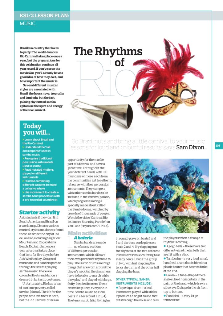 KS1/2 music lesson plan – Create a carnival-style samba band - Teachwire