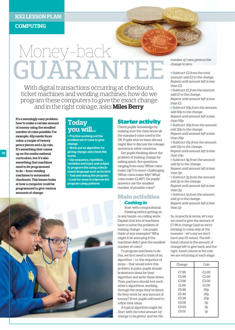 KS2 Computing Lesson Plan – Create A Program That Works Out How To Give ...