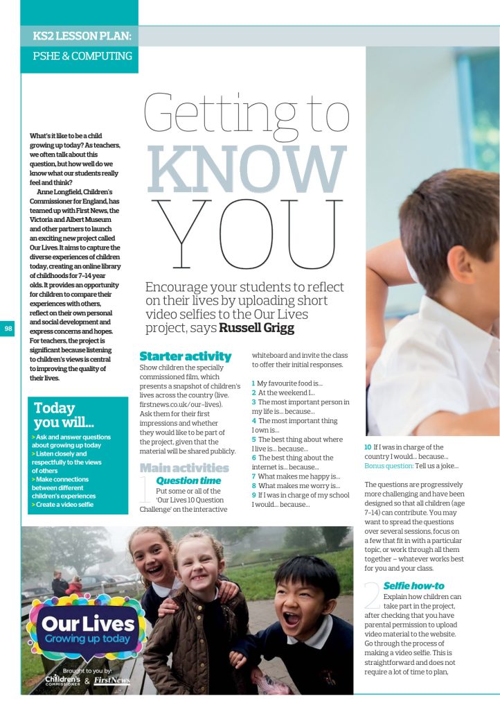 KS2 PSHE Lesson Plan – Create A Video Selfie And Find Out About The ...