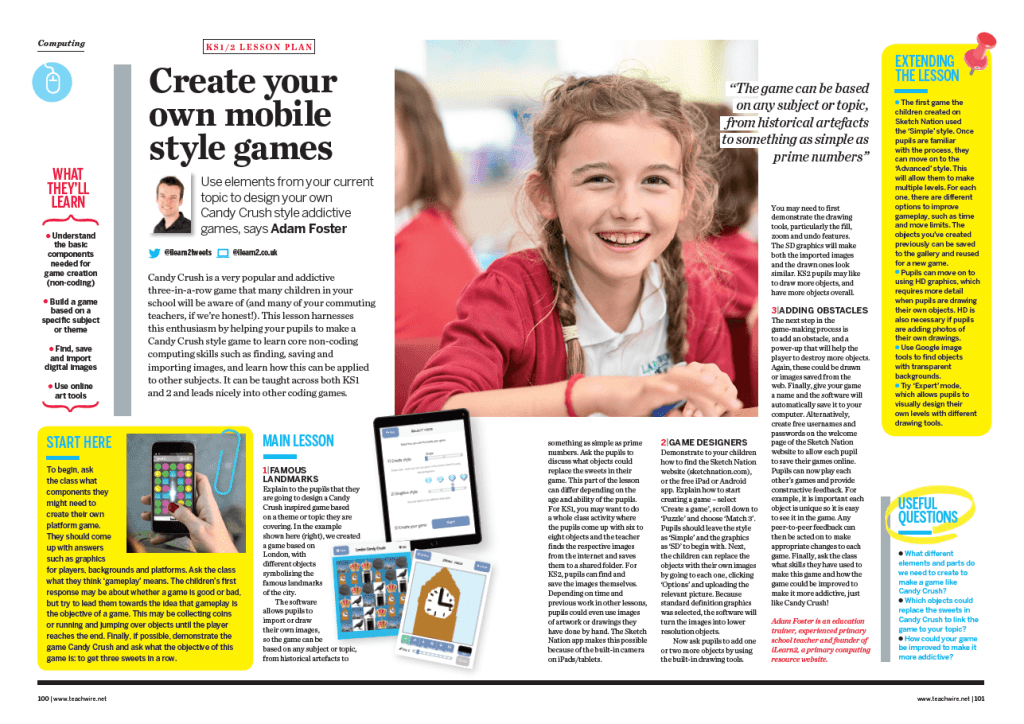 KS1/2 computing lesson plan – Create your own mobile style games ...