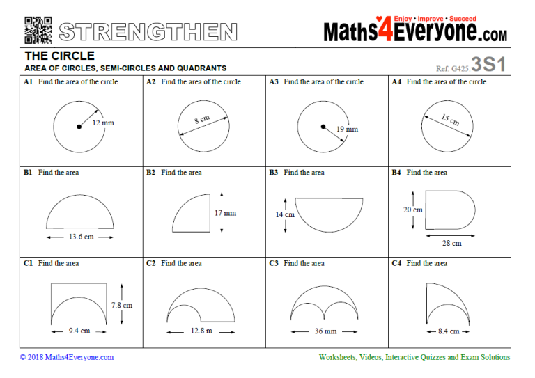 Area of a Circle Worksheets and PowerPoint with Detailed Solutions for ...