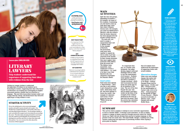 KS3 English Lesson Plan – Help Students Use Evidence from the Text to ...