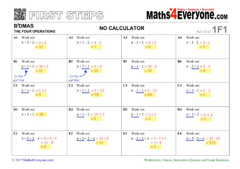 BIDMAS First Steps Worksheets for KS3 Maths - Teachwire