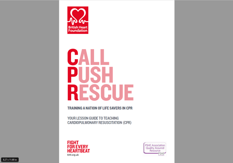 British Heart Foundation Call Push Response CPR Training PSHE Lessons ...