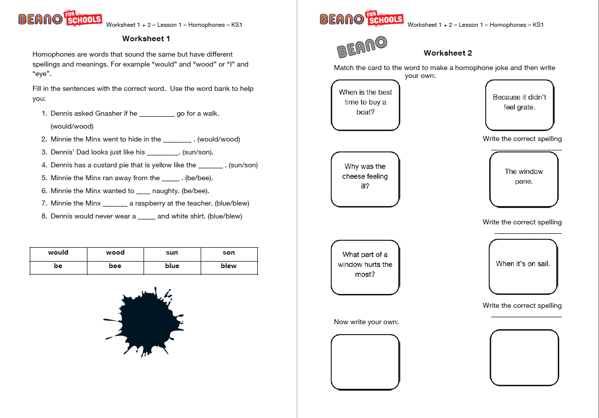 Beano SPaG Lolz Programme – Lesson 1: Homophones for KS1 - Teachwire