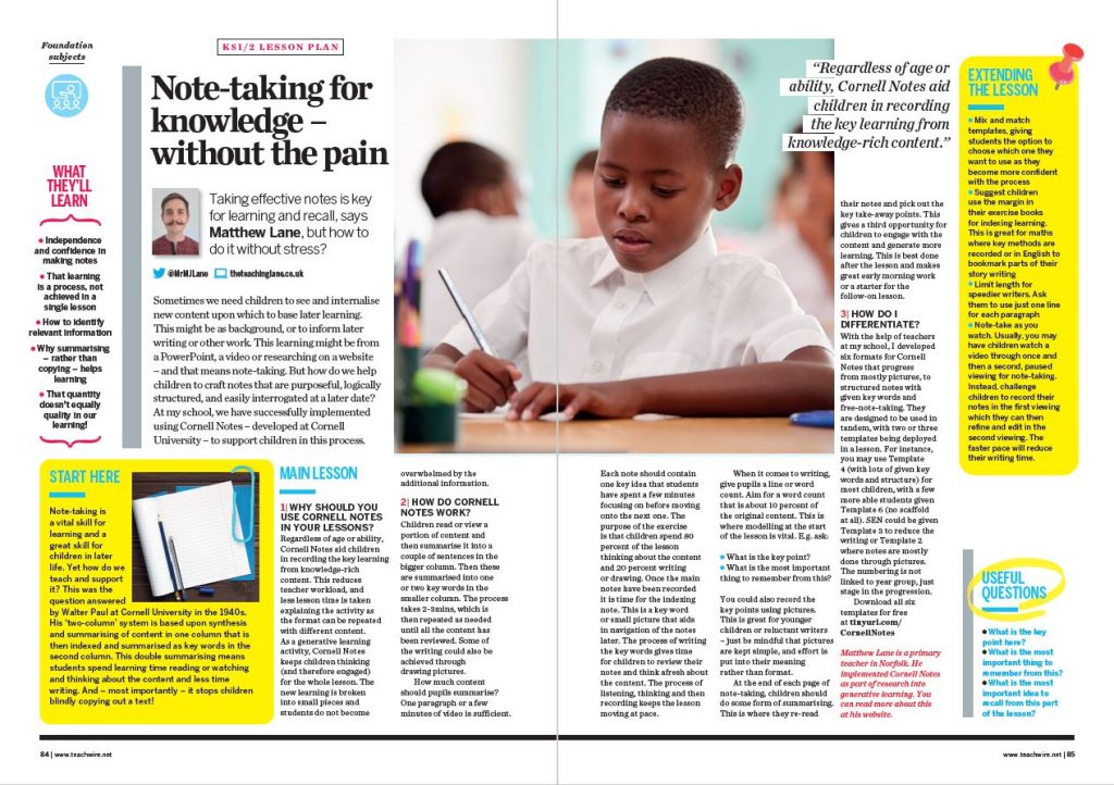 Cornell notes – note-taking lesson plan for KS1 and KS2 - Teachwire